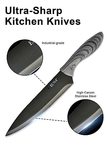 5 PCS Kitchen Knife Set, Ultra-Sharp Chef Knives High Carbon Stainless ...