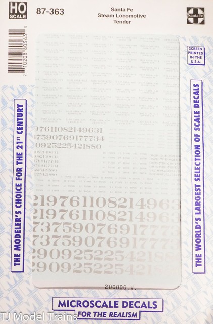 HO Santa FE Steam Locomotive Tender Decals - Microscale #87-363 Y ...