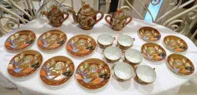 Japanese Satsuma Dragonware Geisha Moriage Lithopane Tea Set, Nippon ...