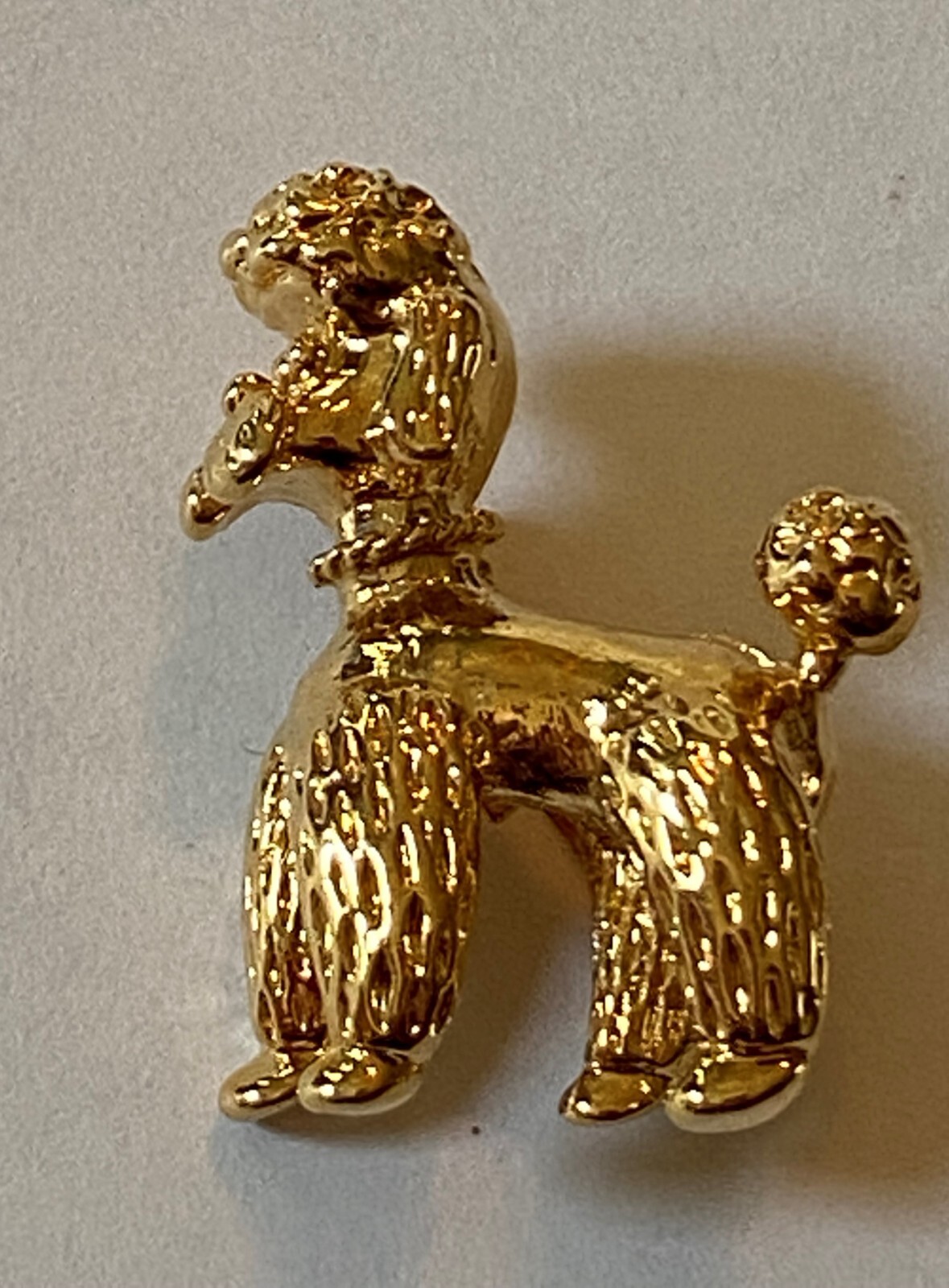 Cute Vintage Unmarked Gold Tone Metal Poodle Dog Pin - Gem