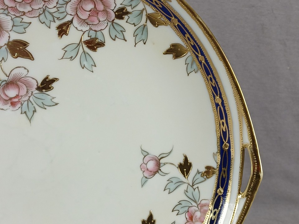 Nippon Hand Painted Pink Roses Cobalt & Beaded Cold Cake Plate C. 1911 ...