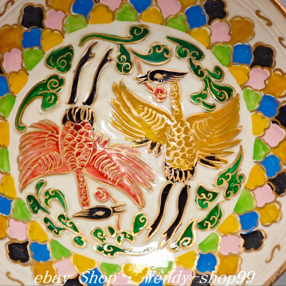 9" Chinese Song Dynasty Ding Kiln Paintings Porcelain Crane Bird Plate ...