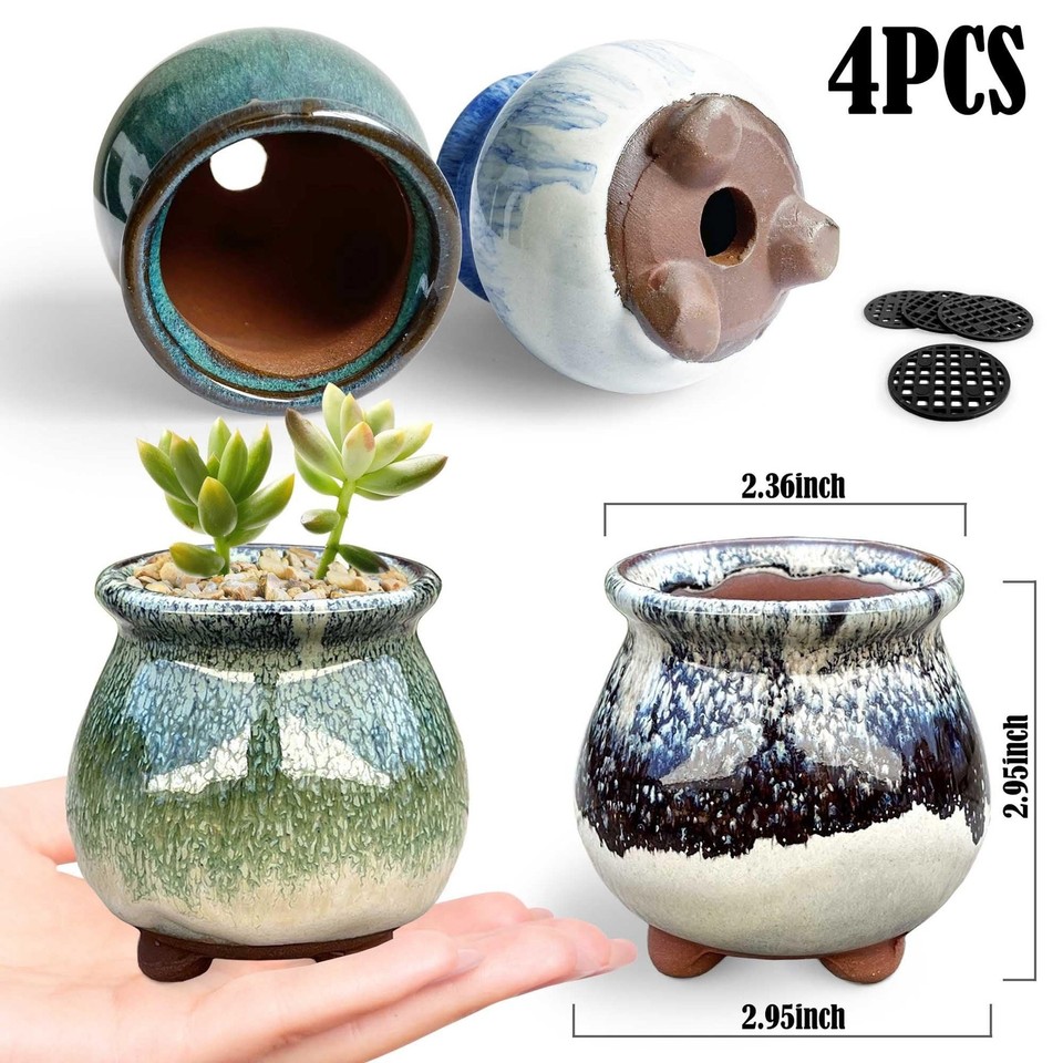 3 inch Glaze Handcraft Ceramic Pot Set, Tiny Cactus Planter with ...