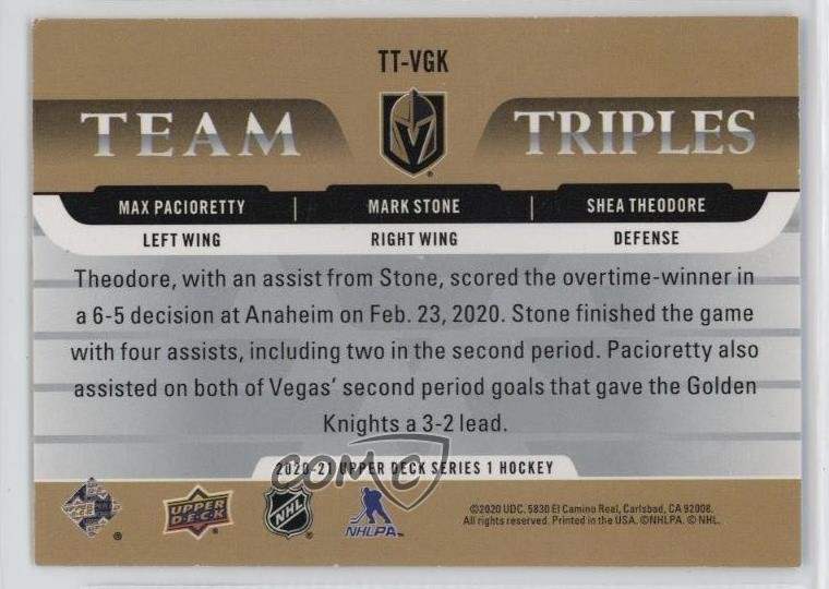 2020-21 Upper Deck Team Triples Max Pacioretty Mark Stone Shea Theodore ...