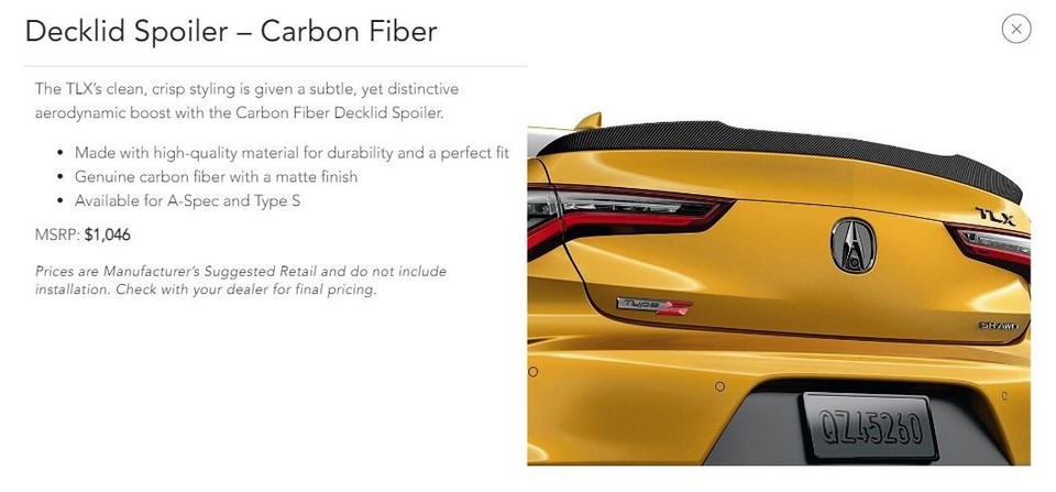 ACURA TLX 2021-2023 DECKLID SPOILER-CARBON FIBER GENUINE OEM PART 08F10 ...