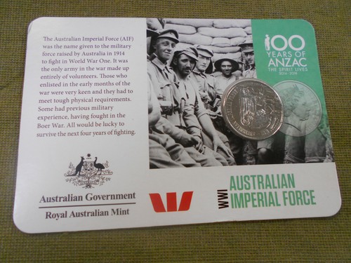 #CC. 2015 CARDED ANZACS REMEMBERED AUSTRALIAN 20c COIN - WWI IMPERIAL ...