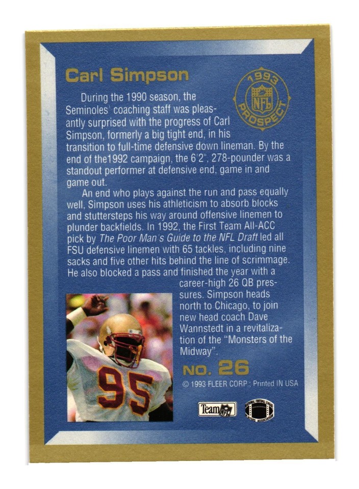 1993 Fleer #26 Carl Simpson Chicago Bears | eBay