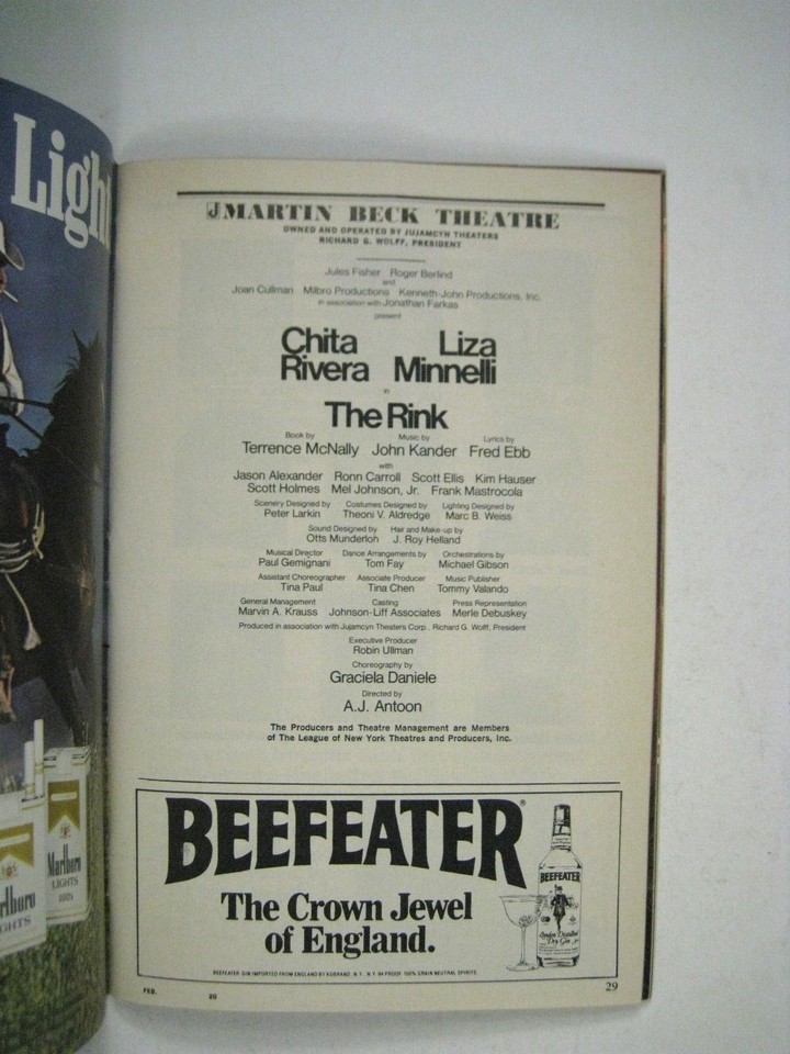 The Rink Playbill 1984 Martin Beck Theatre Liza Minelli Rivera Jason ...