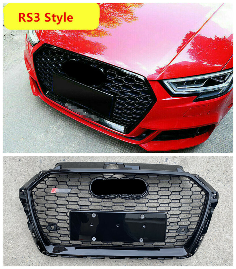 Für Audi A3 S3 2017-2020 RS3 Stil Grill Kühlergrill Frontgrill Glänzend ...