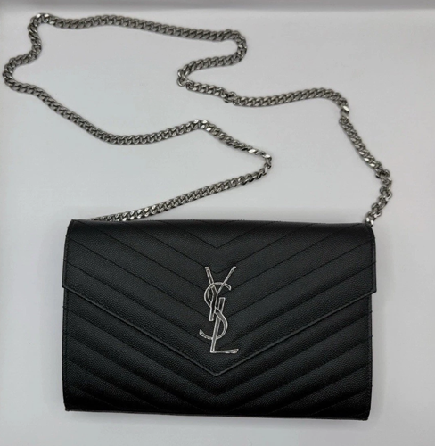 New Yves Saint Laurent Envelope Chevron Crossbody - Black - Lambskin ...