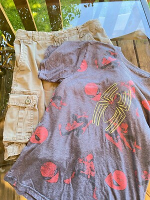 Boy's outfit Spiderman T Shirt and Adjustable Waist Cargo Shorts Size ...