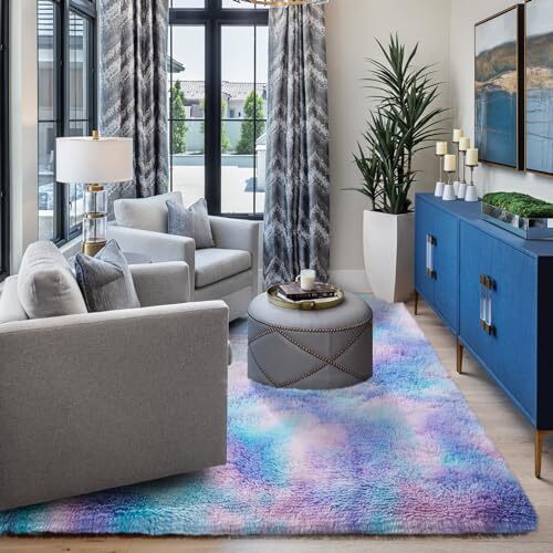 Large Area Rugs for Living Room, 5x8 Ft Tie-Dyed Bedroom 5x8 Feet Teal ...