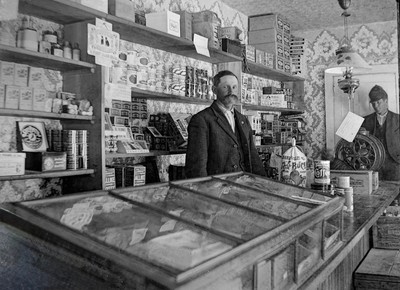 Antique GLASS PHOTO NEGATIVE - SMALL-TOWN GENERAL STORE INTERIOR ...
