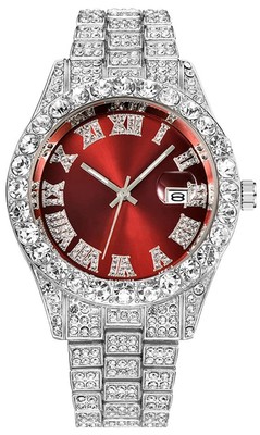 Mens Diamond Watch Fashion Crystal Rhinestone Quartz Analog Watch Iced ...