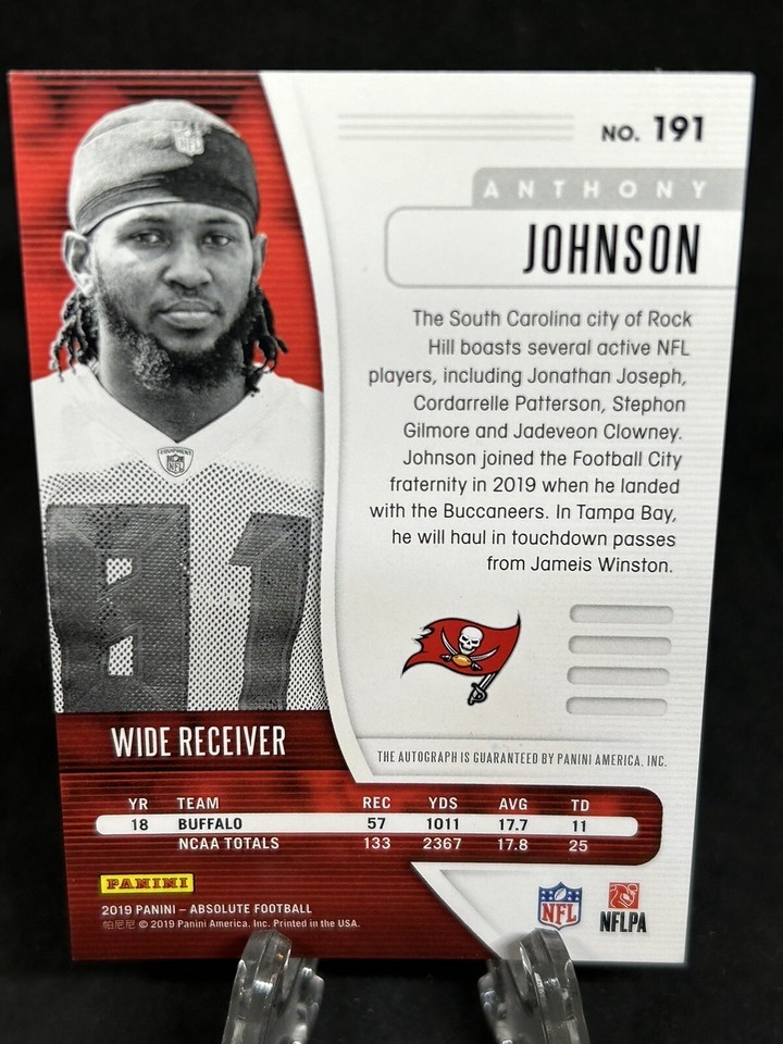 2019 Panini Absolute Rookie Signatures Anthony Johnson #191 Rookie Auto ...