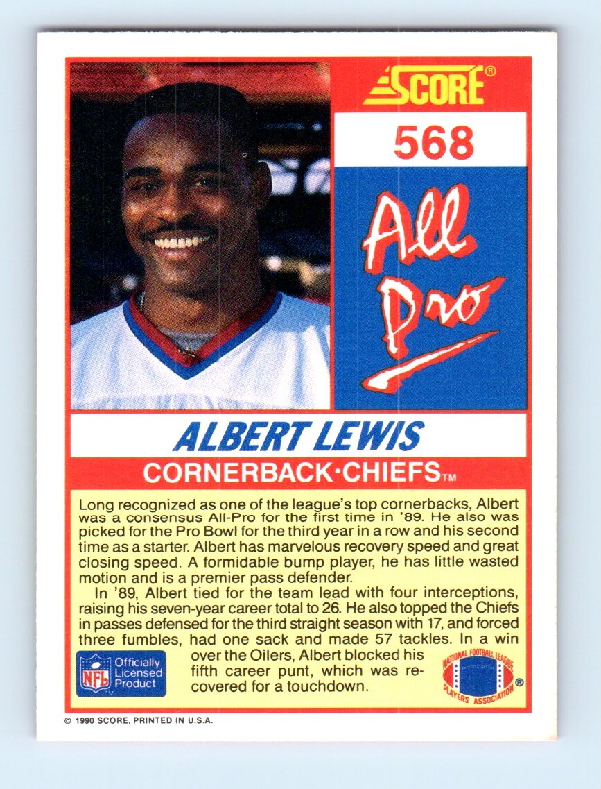 1990 Score Albert Lewis Kansas City Chiefs #568 | eBay