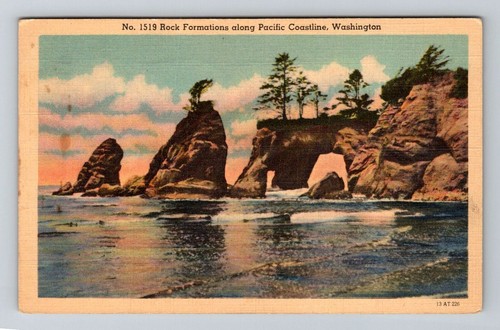 WA-Washington, Rock Formation Along Pacific Coastline, Vintage c1945 ...
