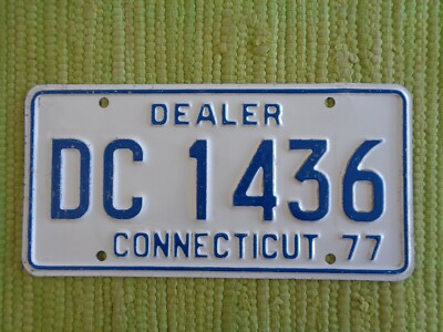 1977 Connecticut DEALER License Plate CT 77 Tag DC 1436 | eBay