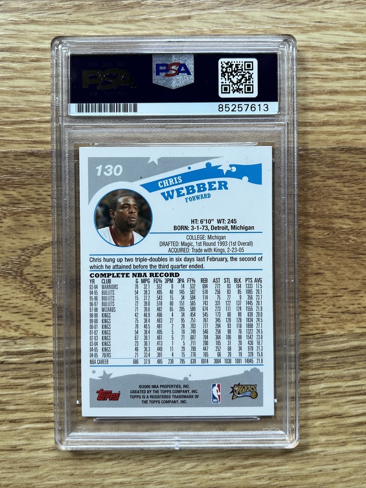 Chris Webber Signed Autographed 2005-06 Topps Basketball Card PSA DNA ...