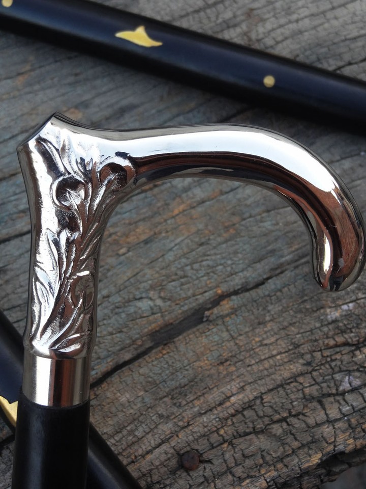Brass Designer Solid silver Handle Wooden Vintage brass Walking Cane ...
