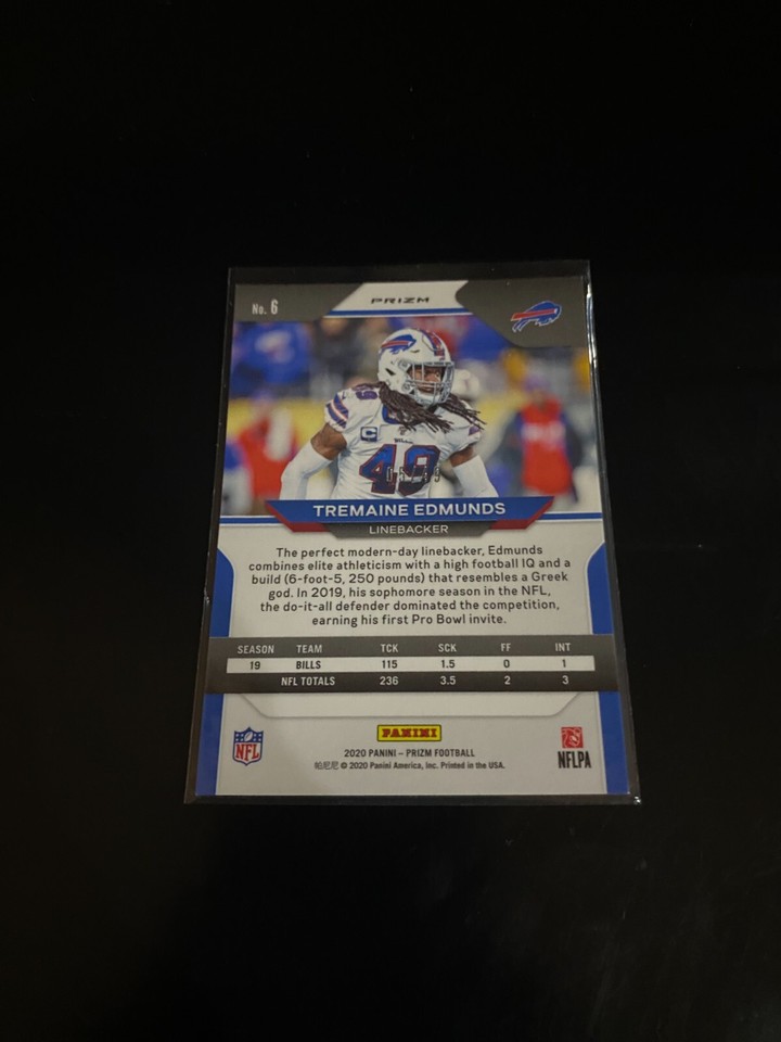 Tremaine Edmunds 2020 Panini Prizm Yellow Red Prizm /49 Bills 6 | eBay