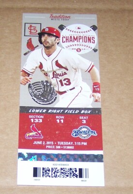 CARDINALS VS BREWERS 6/2/15 FULL TICKET TYLER CRAVY MLB DEBUT H2 | eBay