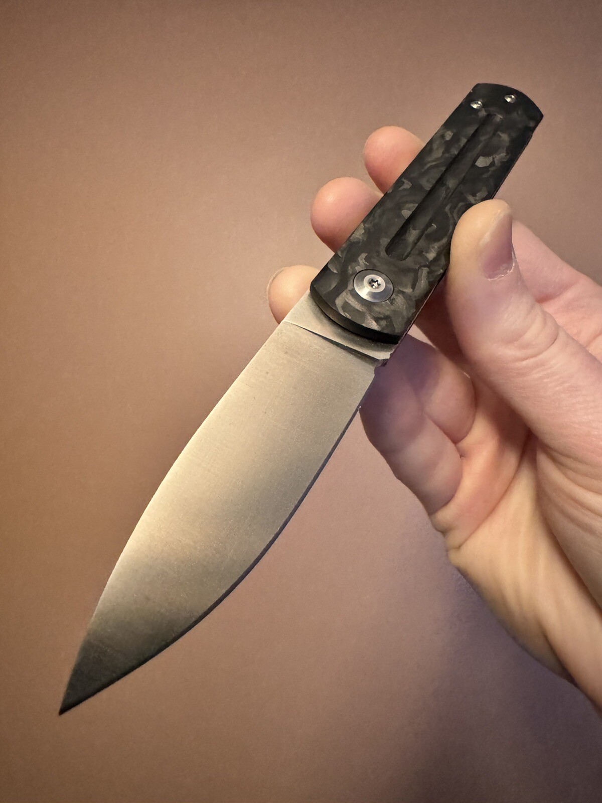 Monterey Bay Knives Ray Laconico Marbled Carbon Fiber EWC Folding Knife ...