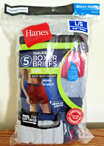 *LARGE* Hanes Mens Ultimate Tagless Boxer Briefs Cool Dri wicking PACK ...
