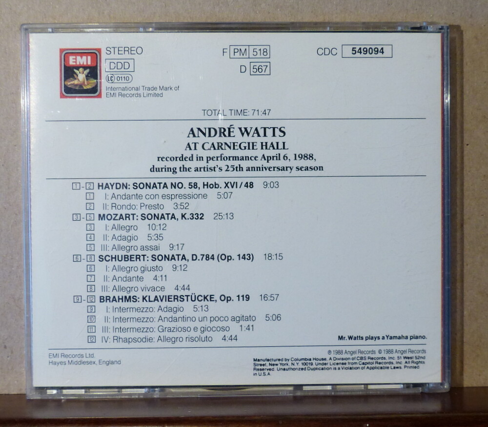 Andre Watts at Carnegie Hall - 25th Anniversary Recital CD FREE ...