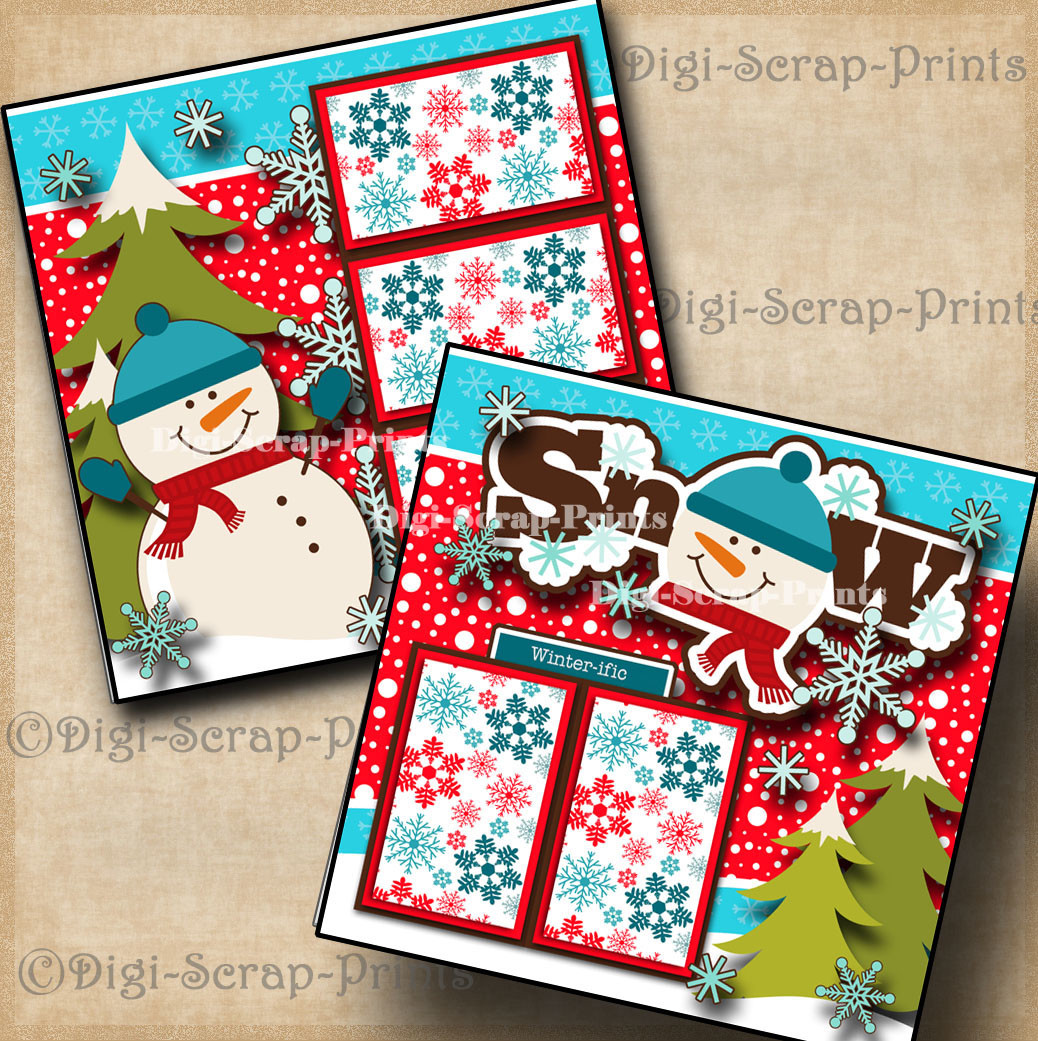 SNOW WINTER 2 premade SCRAPBOOK pages paper piecing SNOWMAN LAYOUT BY ...