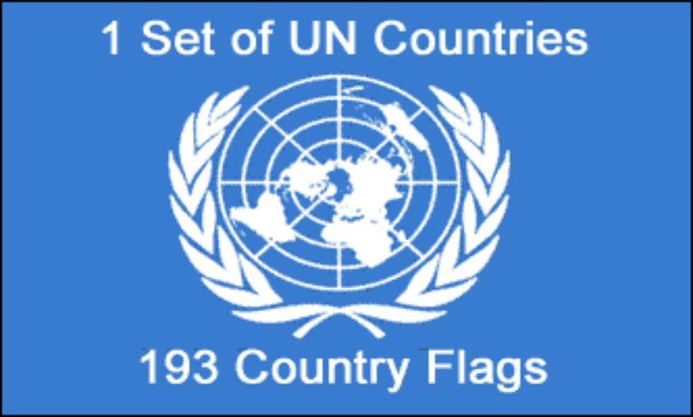 12x18 12"x18" Set of 193 United Nation Countries Stick Flag wood Staff ...