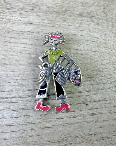 Sterling 925 Robert Shields Enameled Rhinestone Shopping Woman Pin ...