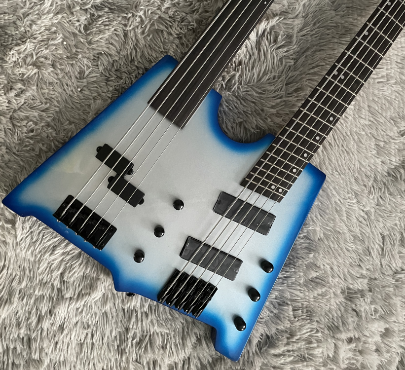 Custom Double Neck Electric Bass Guitar Blue 5+5 Strings Fretless Free ...