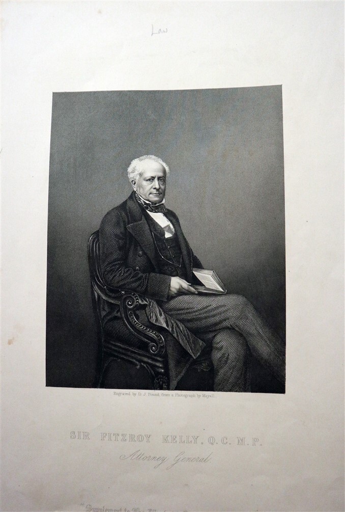 FITZROY KELLY UK Attorney General c1860 Steel Engraved Lithograph by D ...
