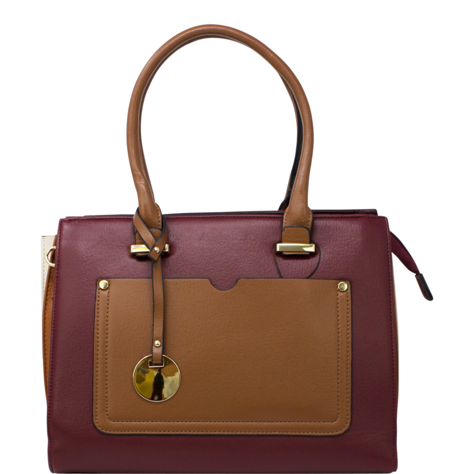 Duo Tone Front Slip Pocket Double Handles Tote Bag Women Shoulder ...