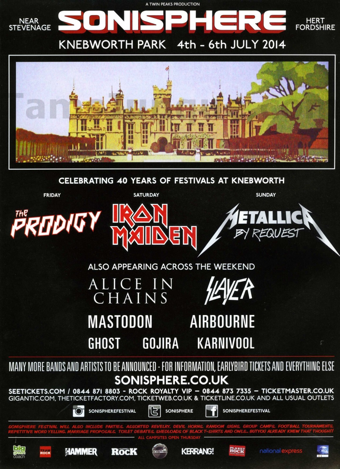 2014 Sonisphere Knebworth Park Festival Promo PRINT AD Collectible ...