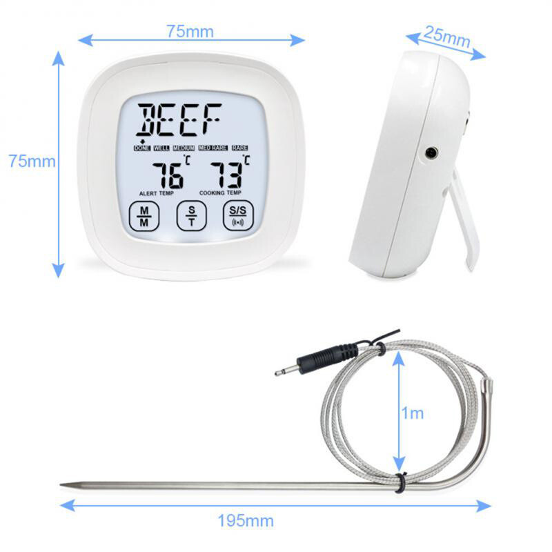 Remote Read LCD Digital Food Thermometer Meat Probe Kitchen Cooking BBQ ...