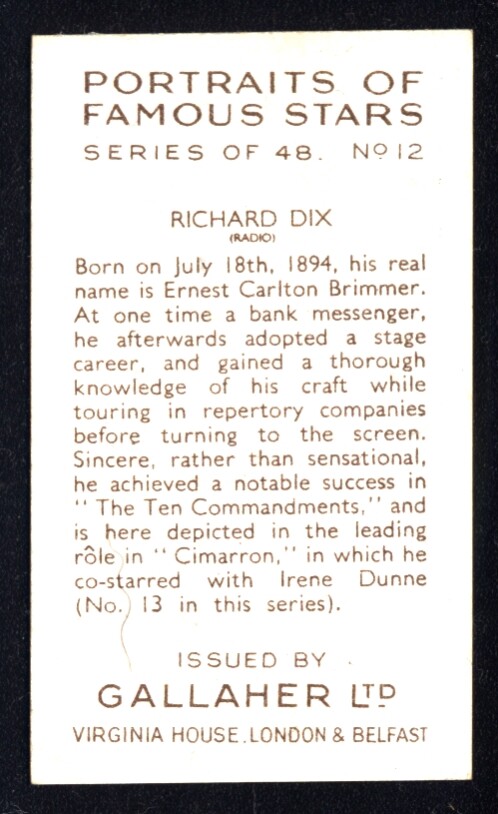 Gallaher Portraits of Famous Stars (1935) Richard Dix No. 12 | eBay