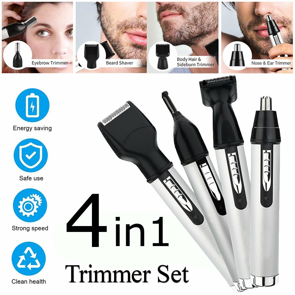 Rechargeable Men Ear Nose Hair Trimmer Set Beard Razor Electric Shaver ...