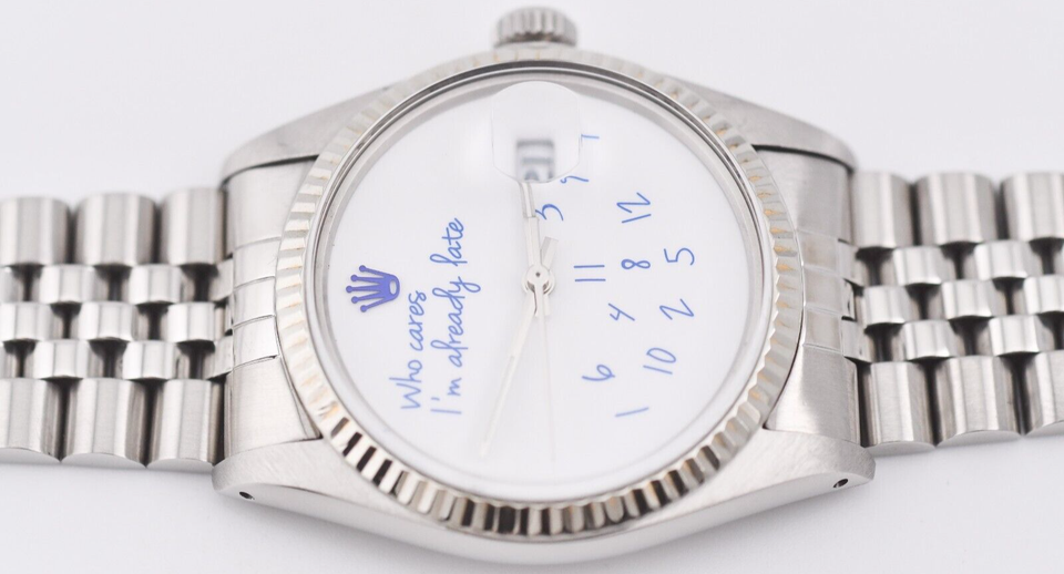 Rolex Datejust 36mm White "Who Cares" Dial Watch 16014 Steel / 18K Gold ...