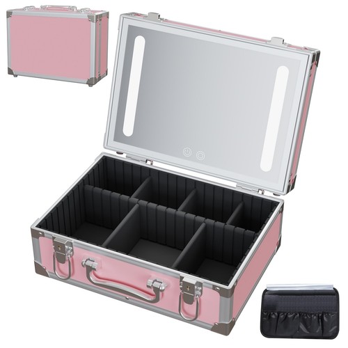 Travel Makeup Case with LED Mirror - Hard Shell Pink Travel Makeup Bag ...