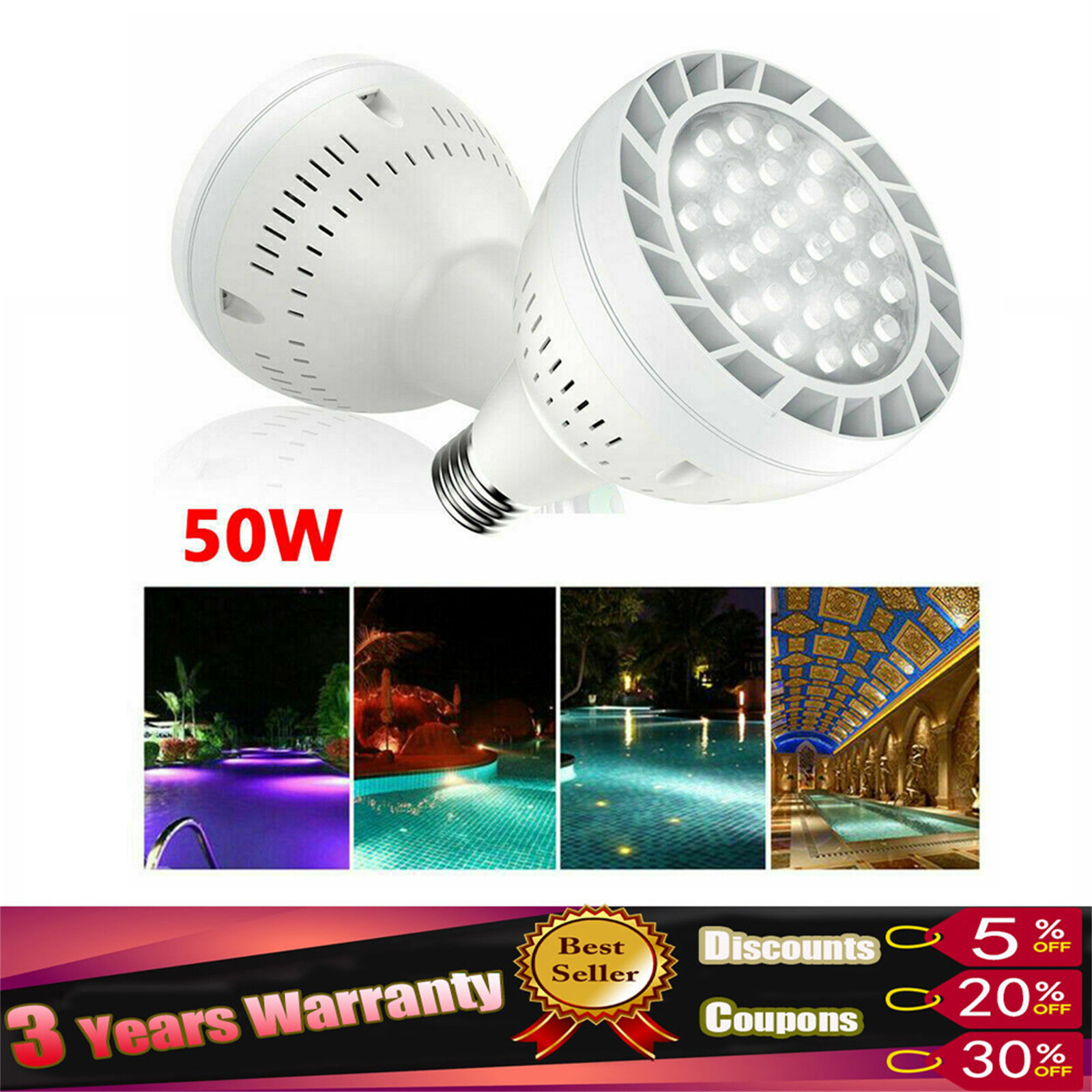 LED Swimming Pool Light Bulb for Pentair Hayward 120V 50W 6000K ...