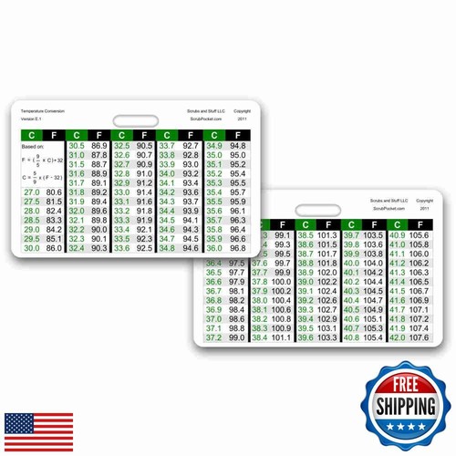 Temperature Conversion Chart Horizontal Badge ID Card Pocket Reference ...