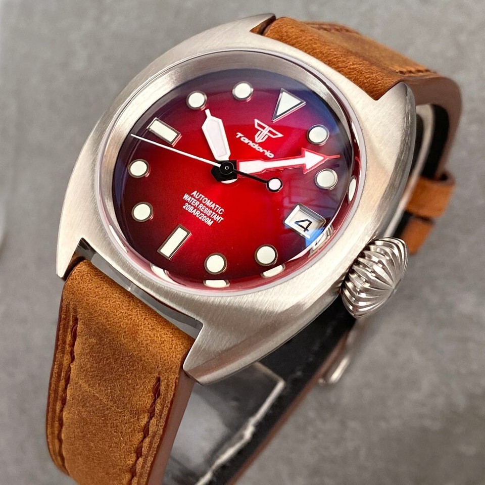 36mm Retro Tandorio Sunburst Red Dial NH35A Automatic Mens Watch ...