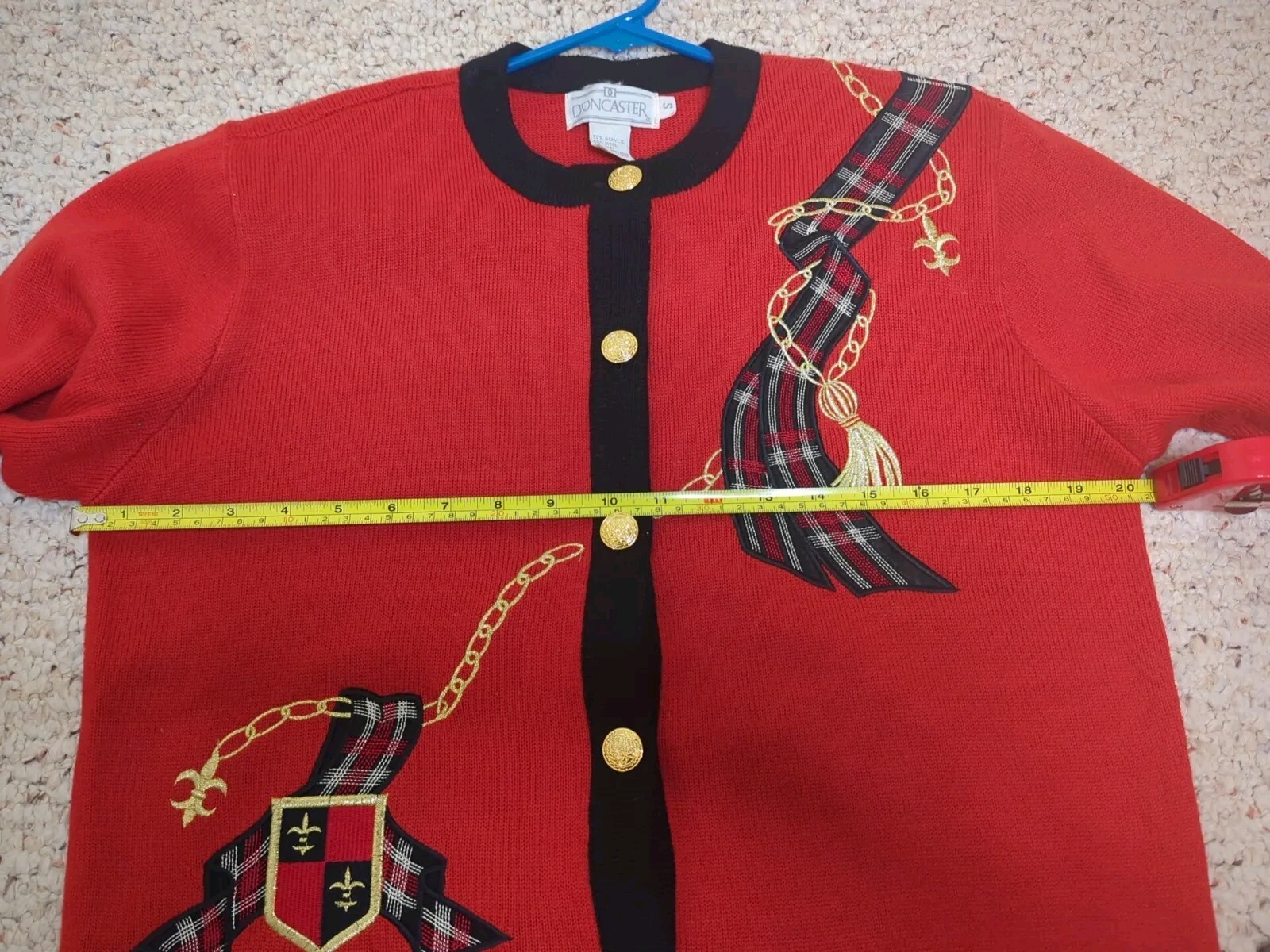 Doncaster Red Black Gold Wool Blend Buttoned Cardigan Size Small | eBay