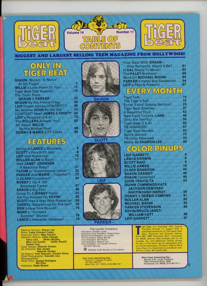 August 1978 Tiger Beat Rick Springfield Steve Guttenberg Robby Benson ...