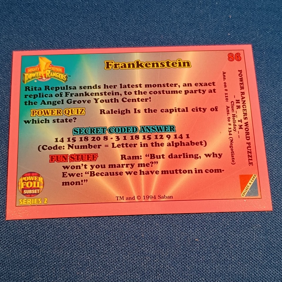 1994 Mighty Morphin POWER RANGERS SERIES TWO # 86 FRANKENSTEIN | eBay