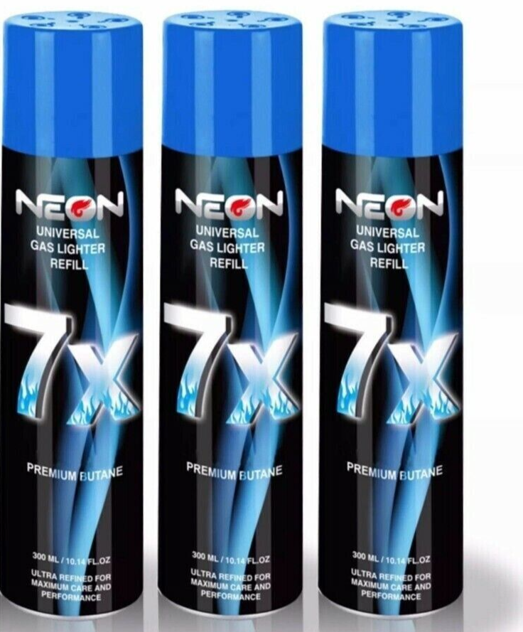 3 Can Neon 7X Refined Butane Lighter Gas Fuel Refill 300 mL 10.14oz ...