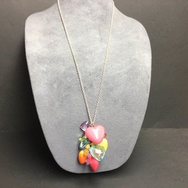 Heart Dangle Silver Necklace Multicolor Translucent Faceted Valentine ...