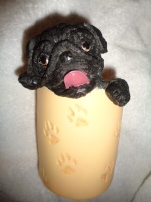 Dog Black PUG Paw Print heavy resin 3D Desk Caddy Pen pencil holder E&S ...